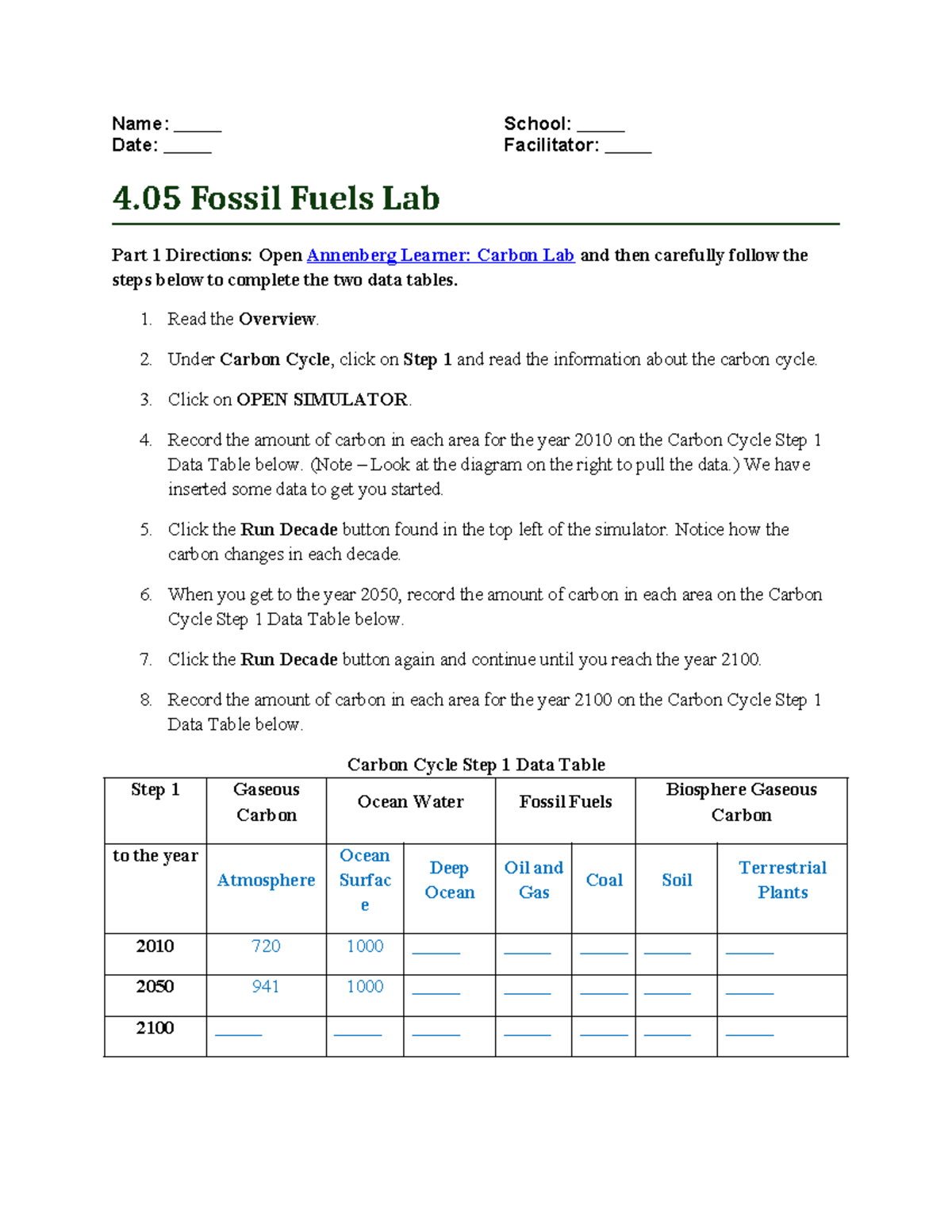 04-05 task - fossil fuels lab - Name: Date: School: Facilitator: 4 ...