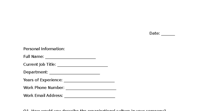OB Questionnaire - Insights for Organizational Behavior Interview - Studocu