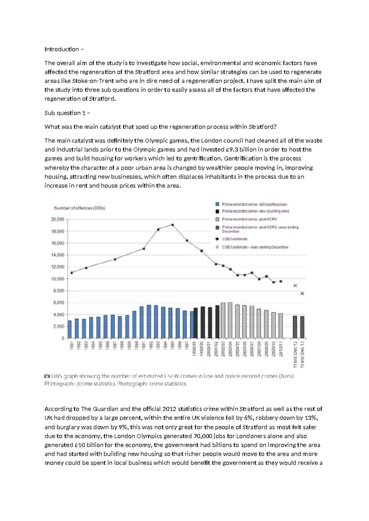Essay - First Draft: Evidence of Gentrification in Stratford - Studocu