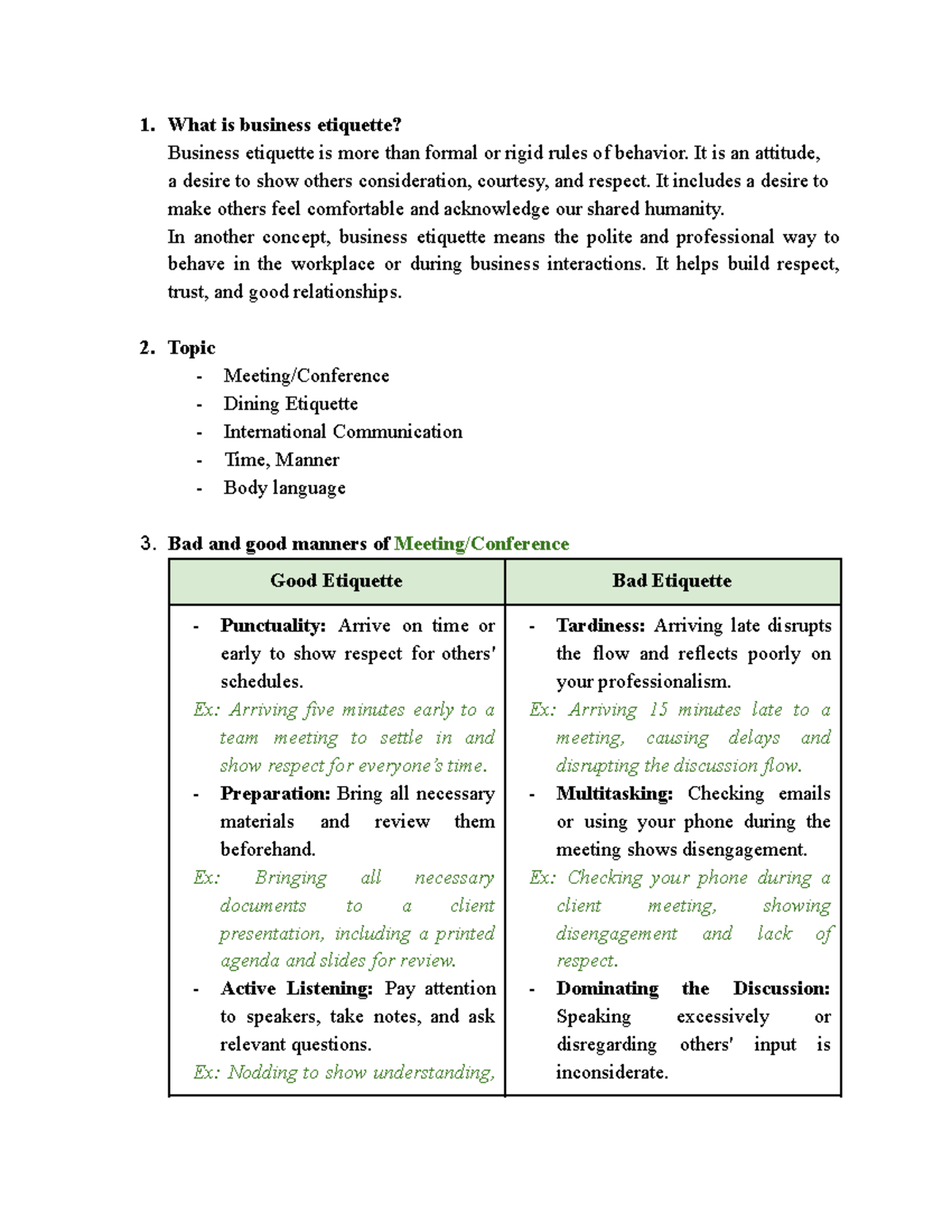 [Group 5] Business Etiquette Guide: Key Practices & Principles - Studocu