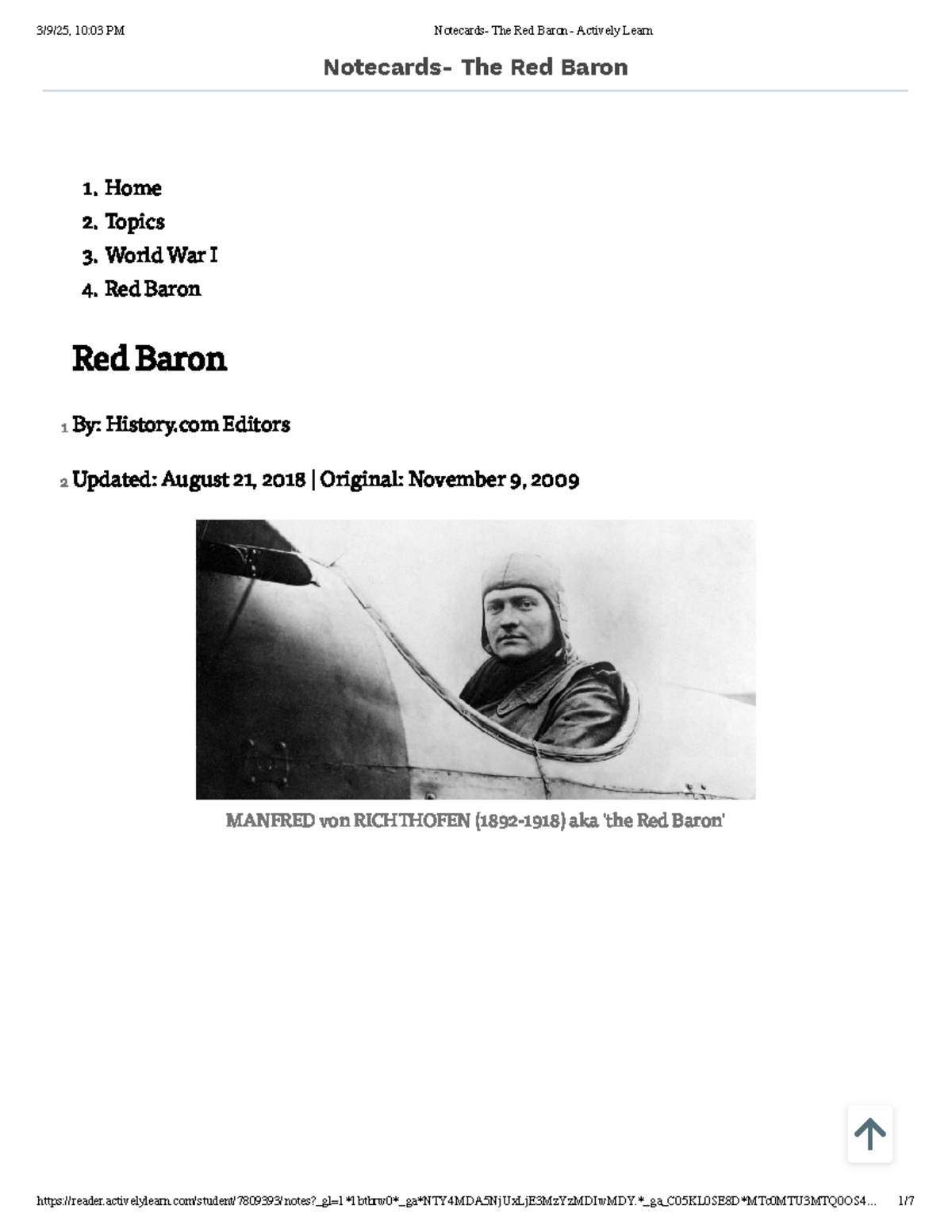 Notecards on the Life and Legacy of the Red Baron (WWI) - Studocu