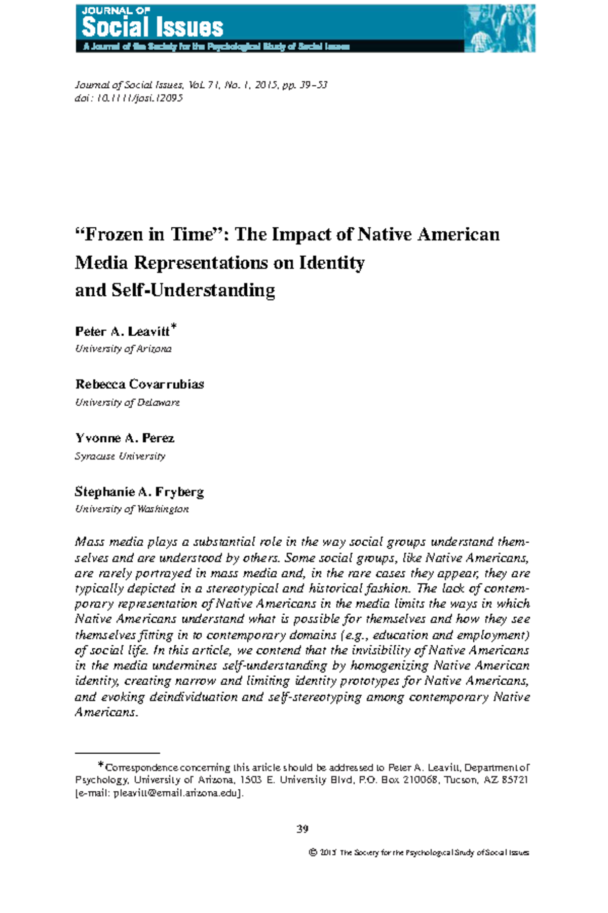 Frozen in Time: The Impact of Native American Media on Identity - Studocu