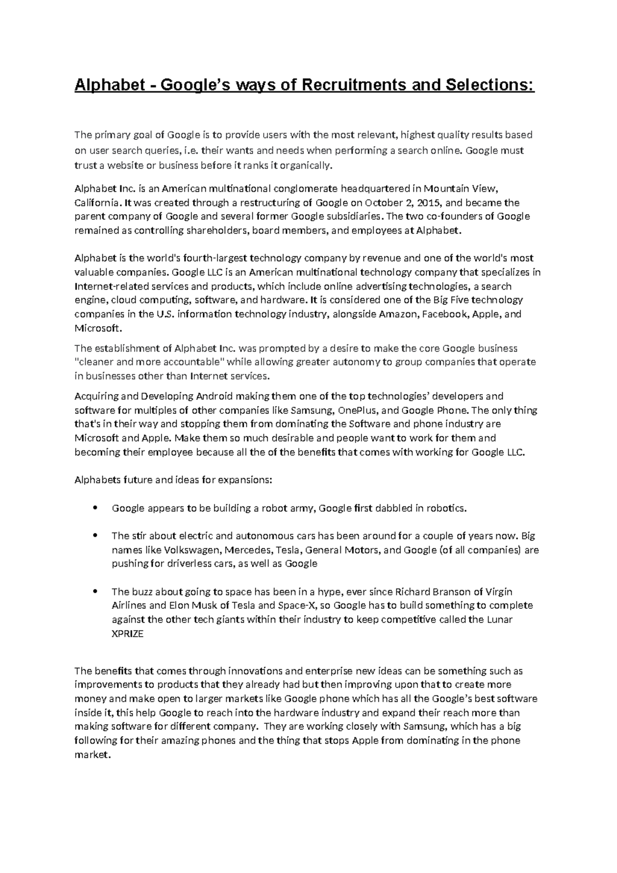 Alphabet Inc. Recruitment & Selection Strategies: A Google Case Study ...