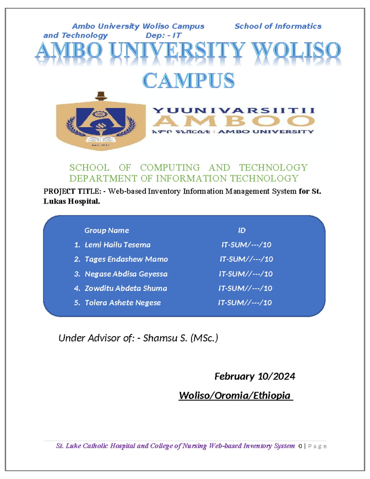 Last Finalized St. Lukas Web-based IMS - Ambo University Woliso Campus ...