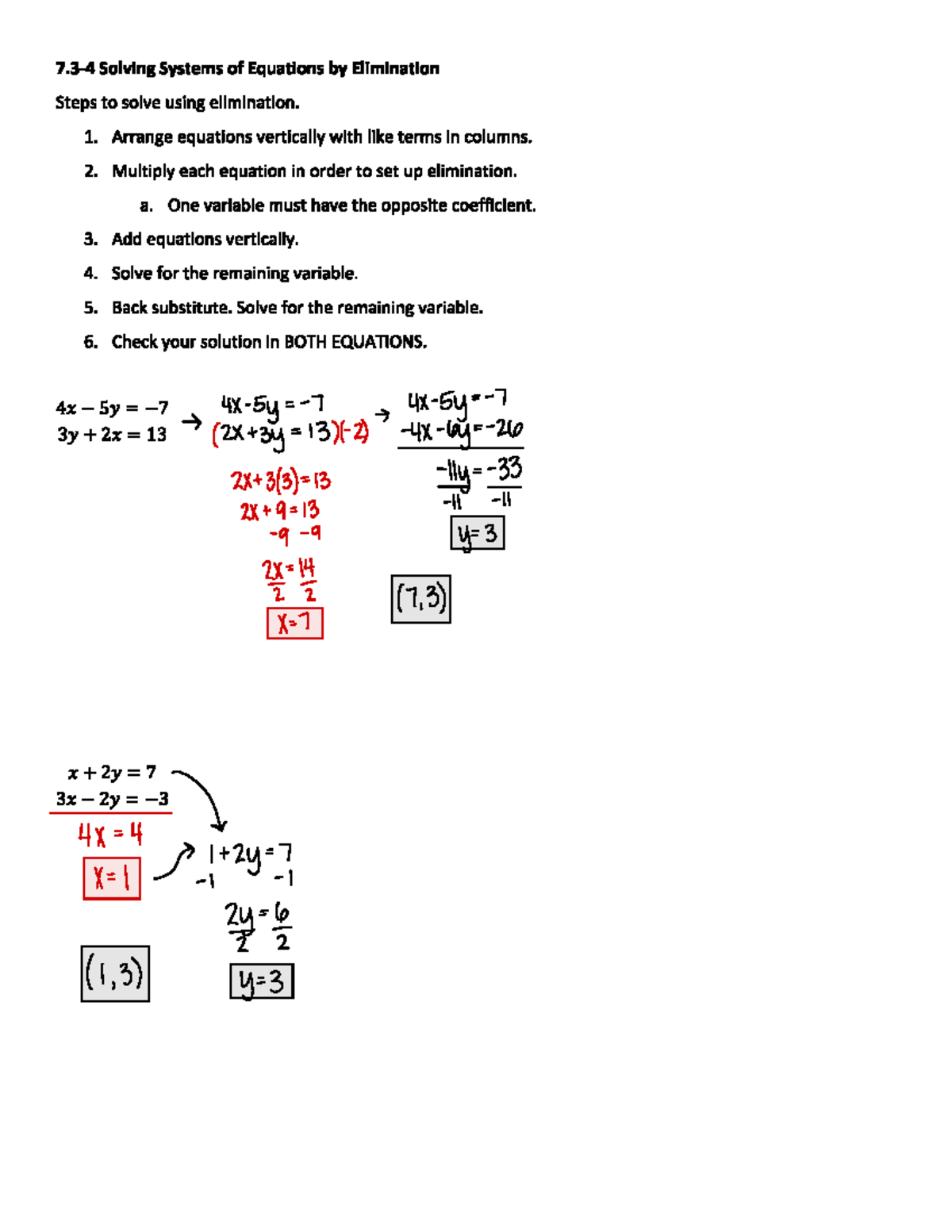 Math 7: Solving Systems of Equations - Elimination Method Steps - Studocu