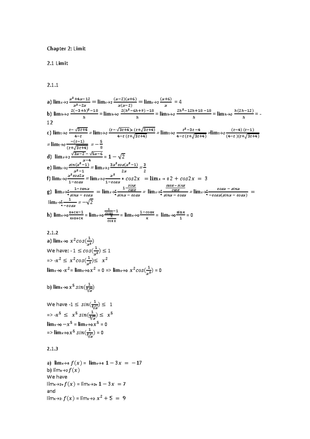 Chapter 2: Limits and Continuity Concepts in Calculus - Studocu