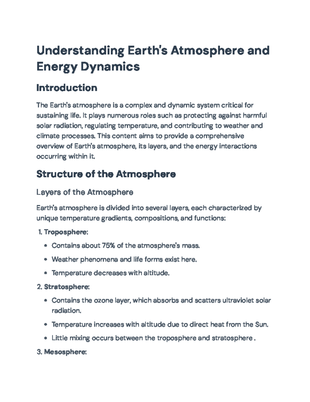 Understanding Earth's Atmosphere and Energy Dynamics: A Detailed ...