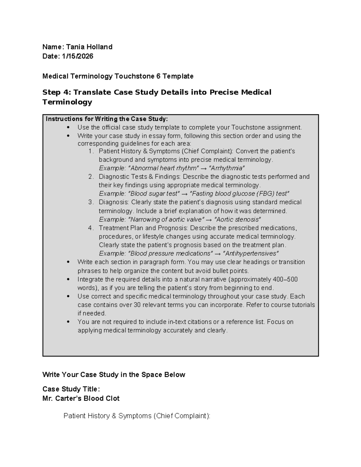 Medical Terminology (Sophia) Touchstone 6: Case Study on DVT - Studocu