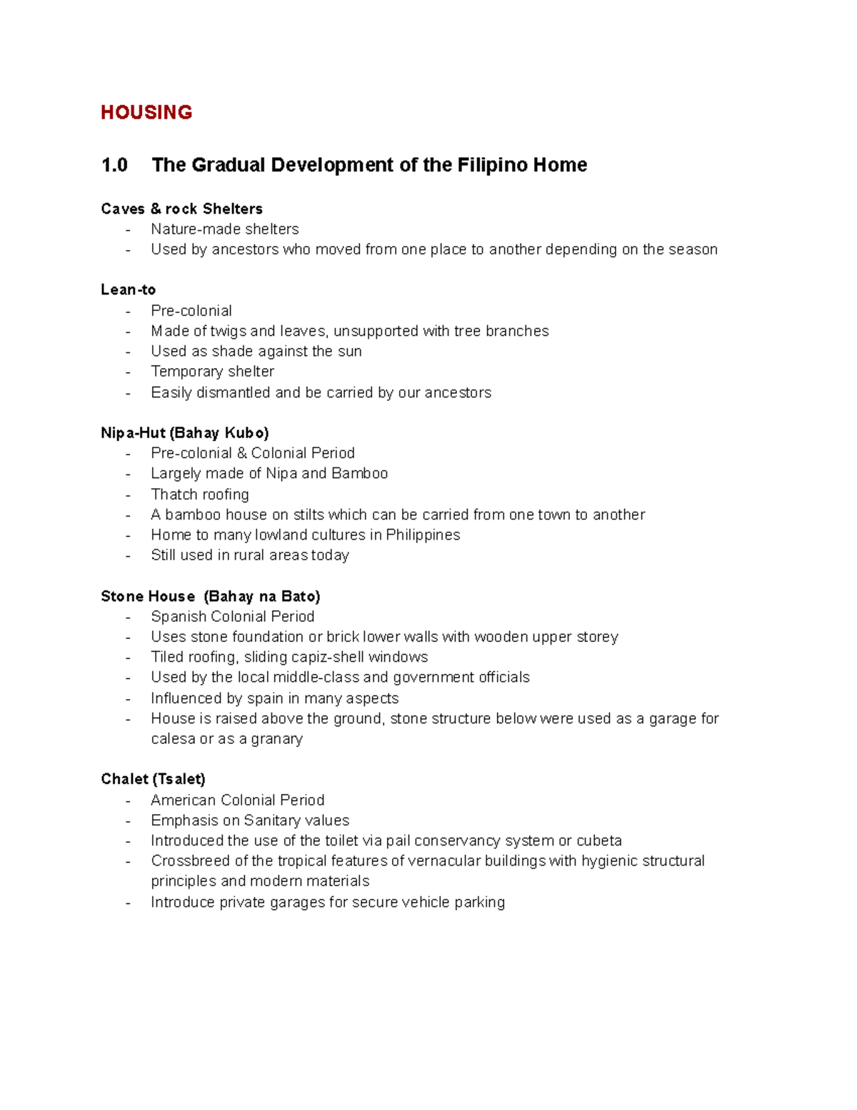 Housing Module 1: Evolution of Filipino Homes and Shelters - Studocu