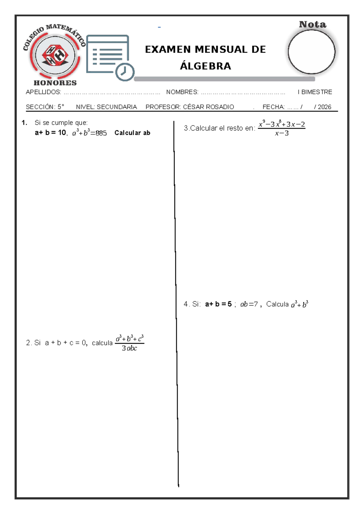 +5to Sec. - Algebra - DDD - APELLIDOS ...