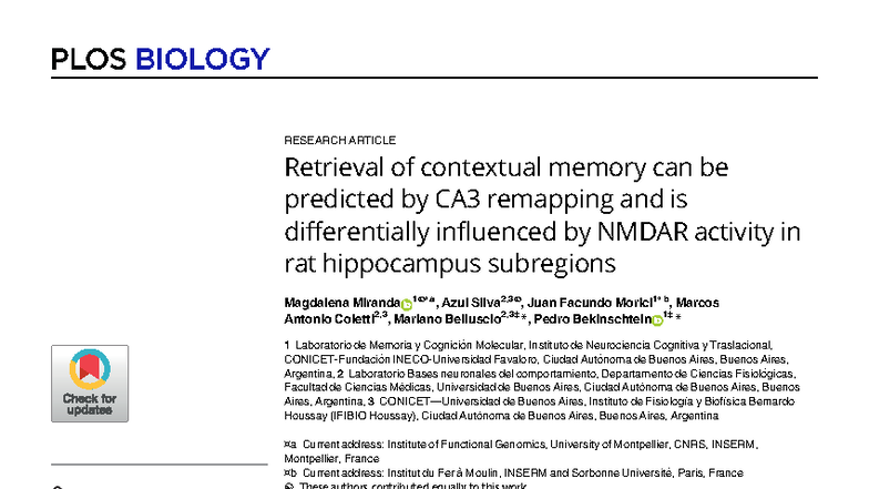 CA3 Remapping and NMDAR Activity in Contextual Memory Retrieval - Studocu