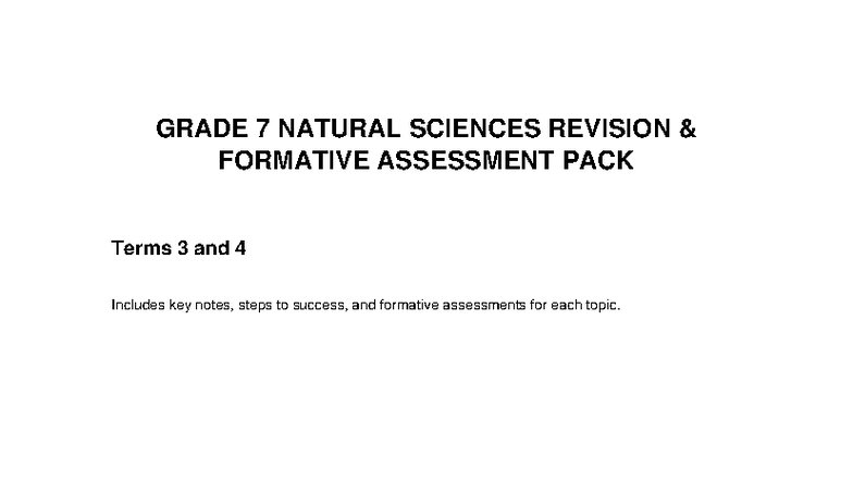 Grade 7 Natural Sciences Term 3 & 4 Revision Assessment Pack - Studocu
