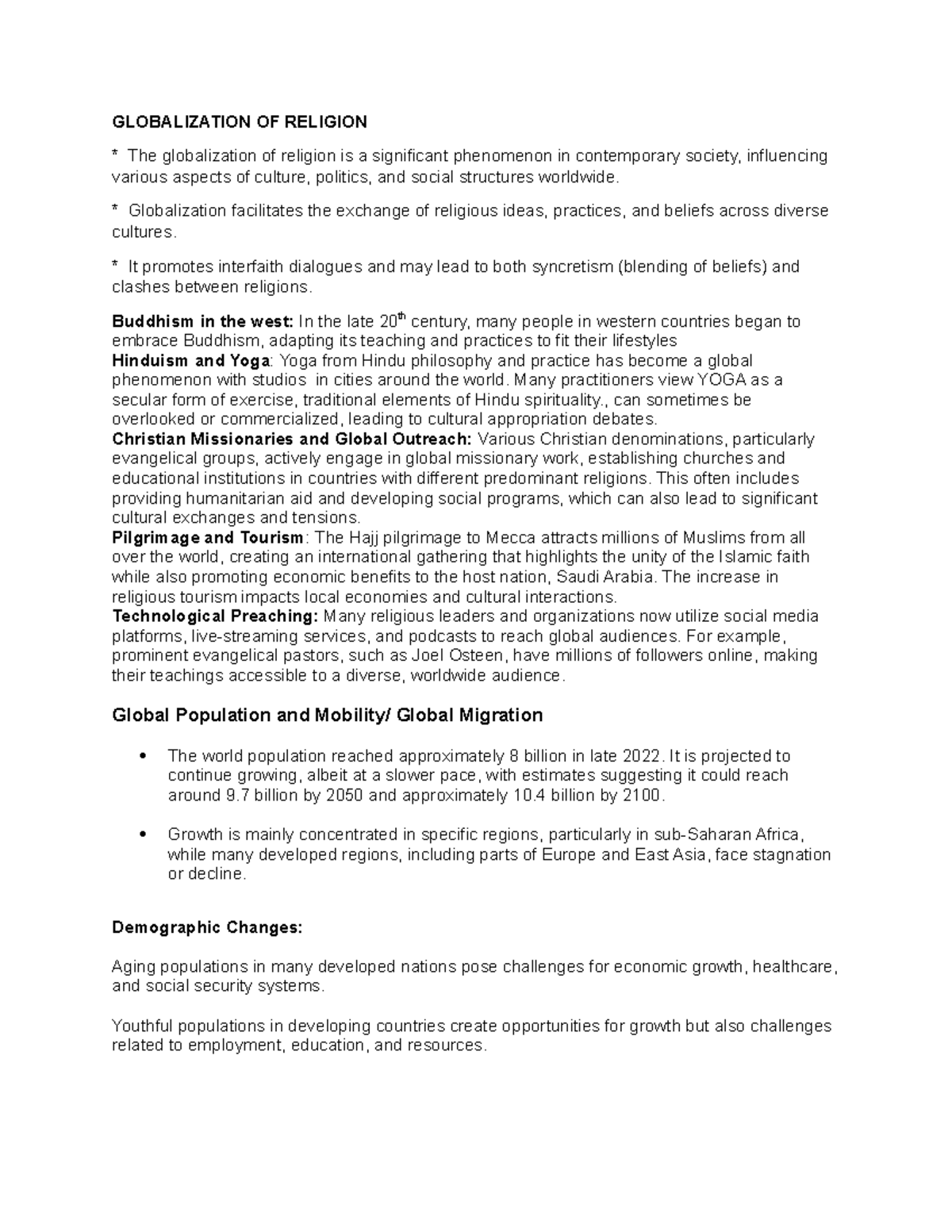 Globalization of Religion: Lecture Notes on Cultural Impact - Studocu