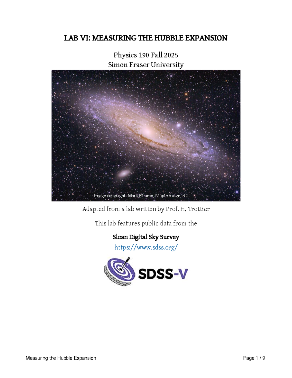 LAB VI: Hubble Expansion Measurement Guide - Physics 190 - Studocu