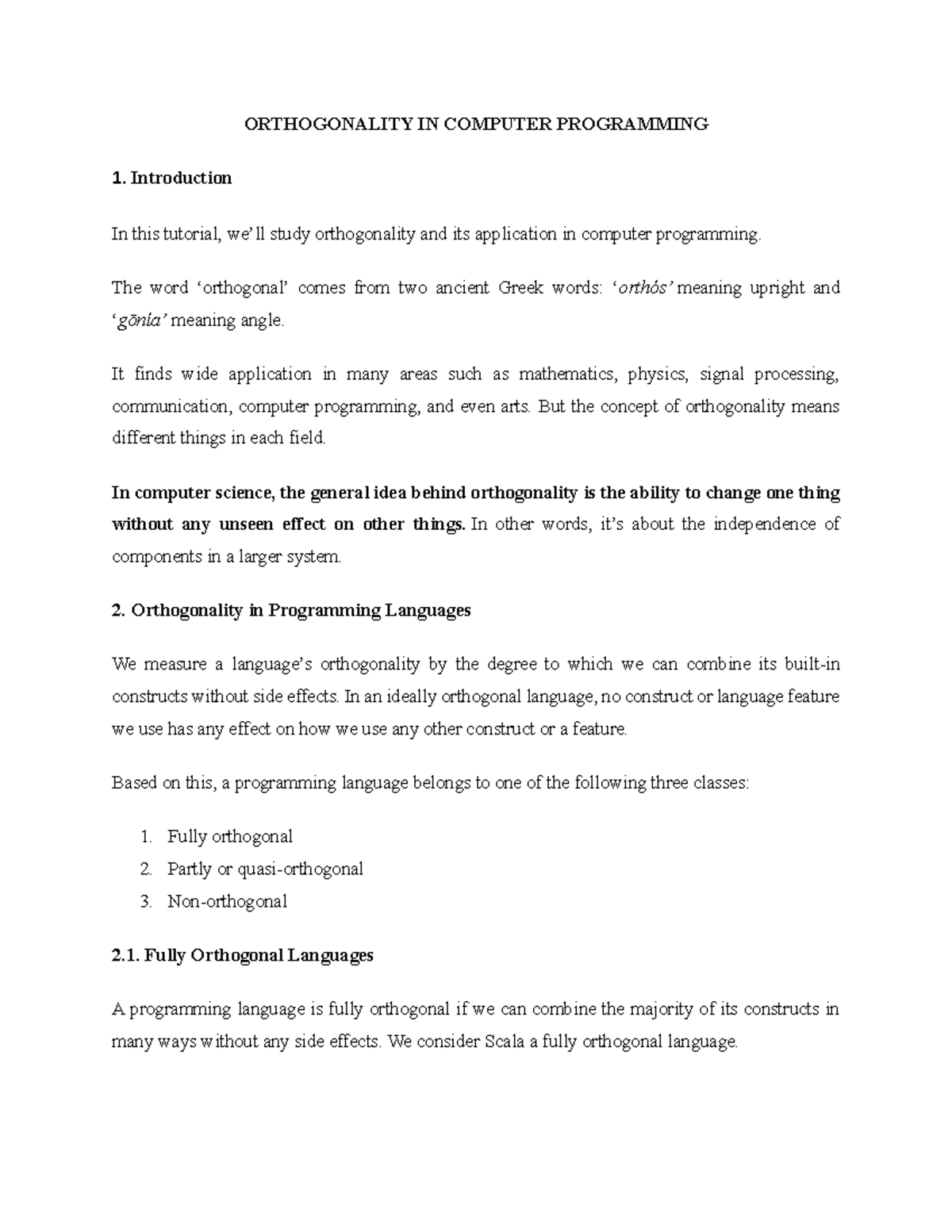 CS101: Orthogonality in Computer Programming - A Comprehensive Guide - Studocu