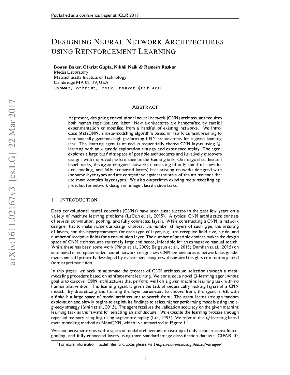 Designing CNN Architectures with MetaQNN & Reinforcement Learning - Studocu