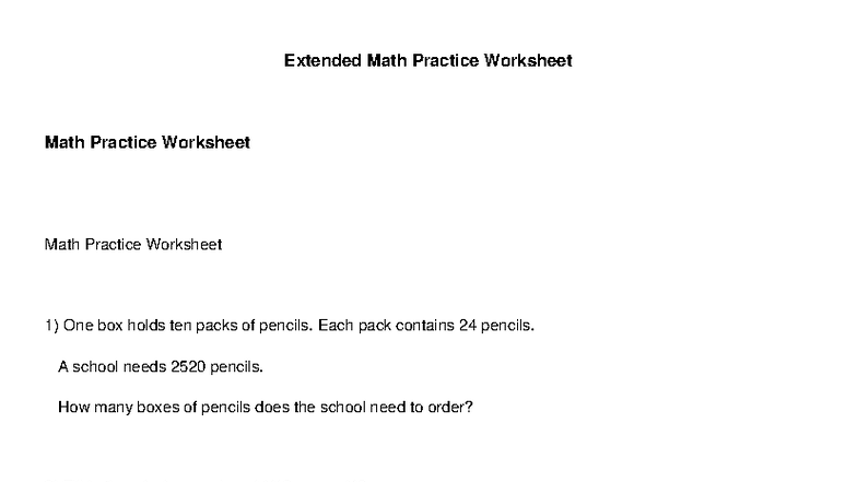 Extended Math Practice Worksheet: Problem Solving & Solutions - Studocu