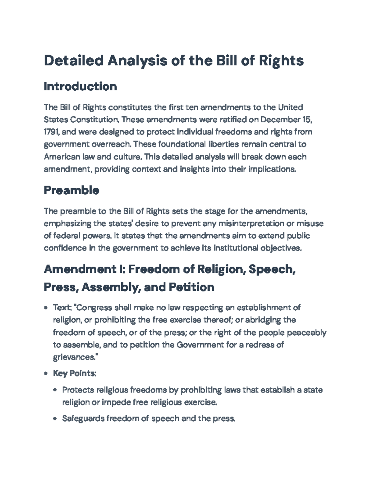 Detailed Analysis of the Bill of Rights: A Comprehensive Overview ...