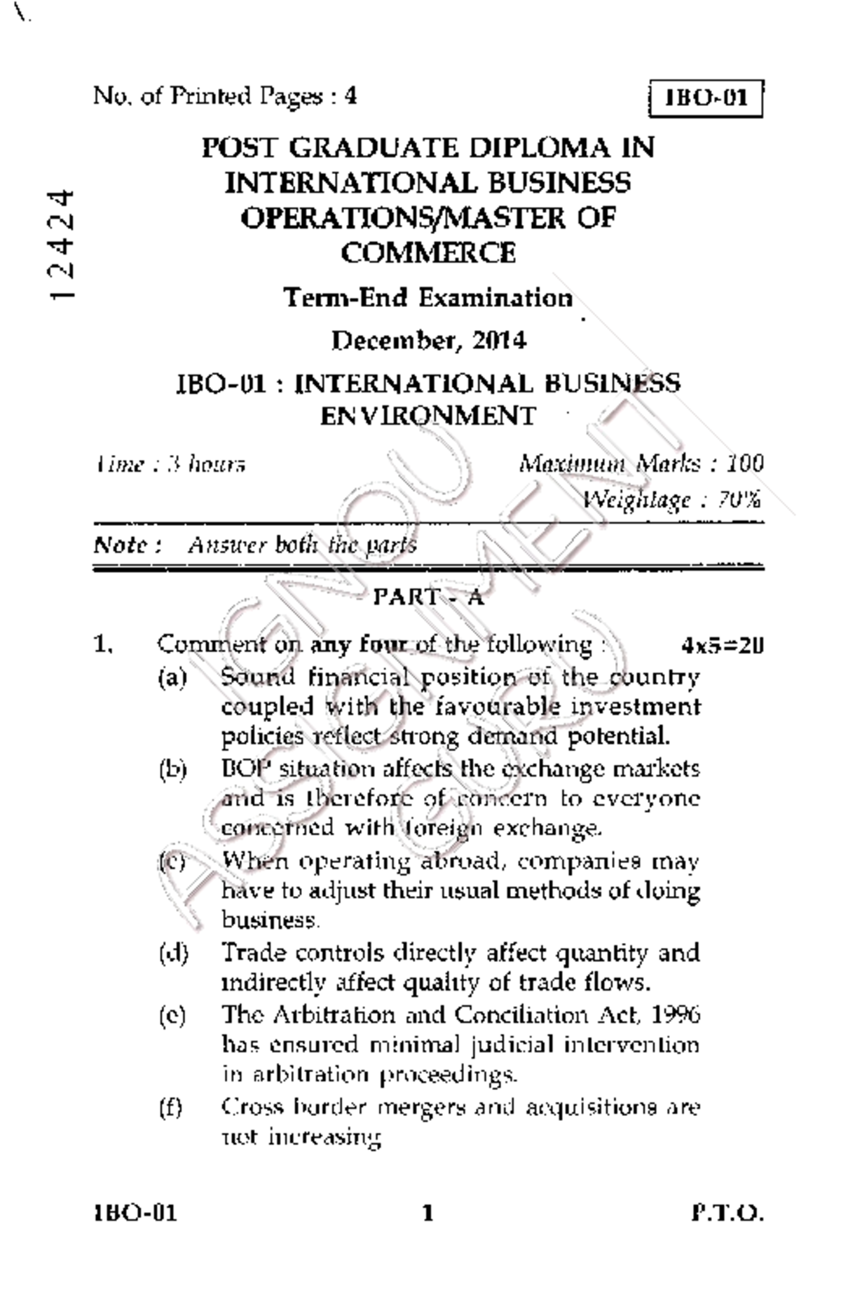 Previous question paper of M.com IBO-01 international business ...