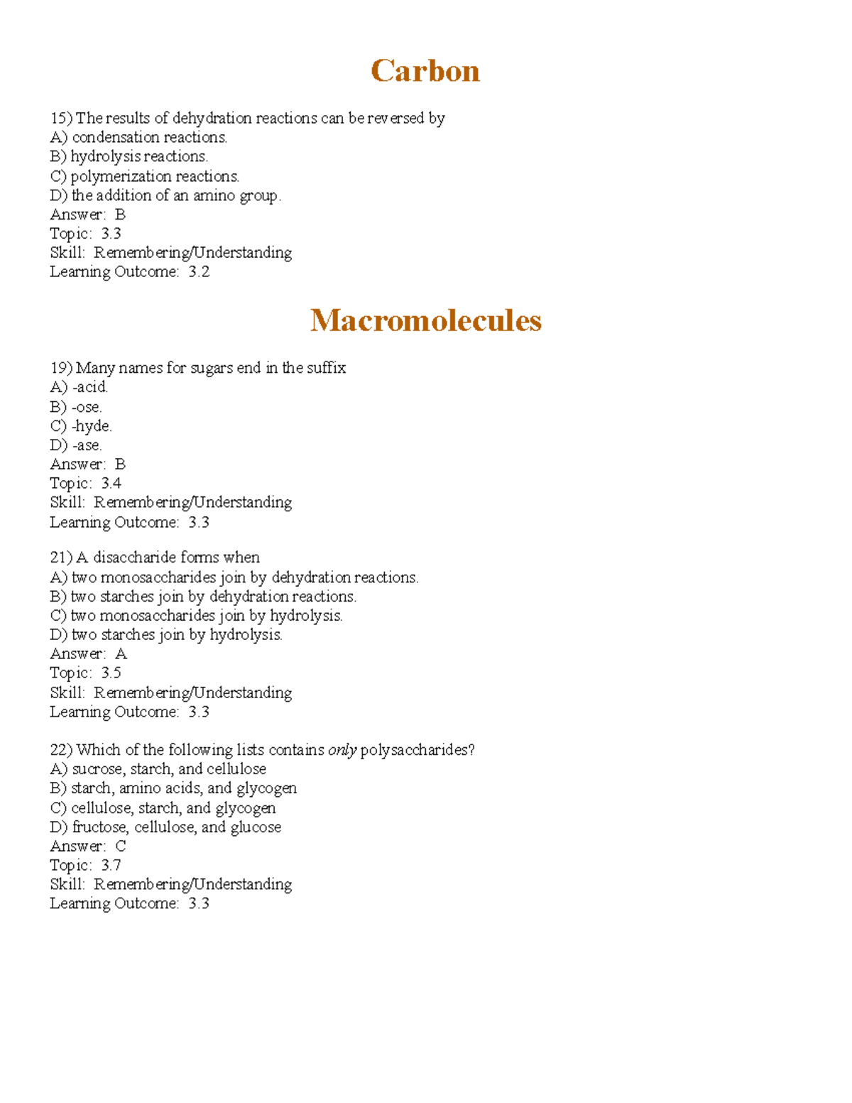 Unit 3 - Test Prep Questions on Macromolecules and Enzymes - Studocu