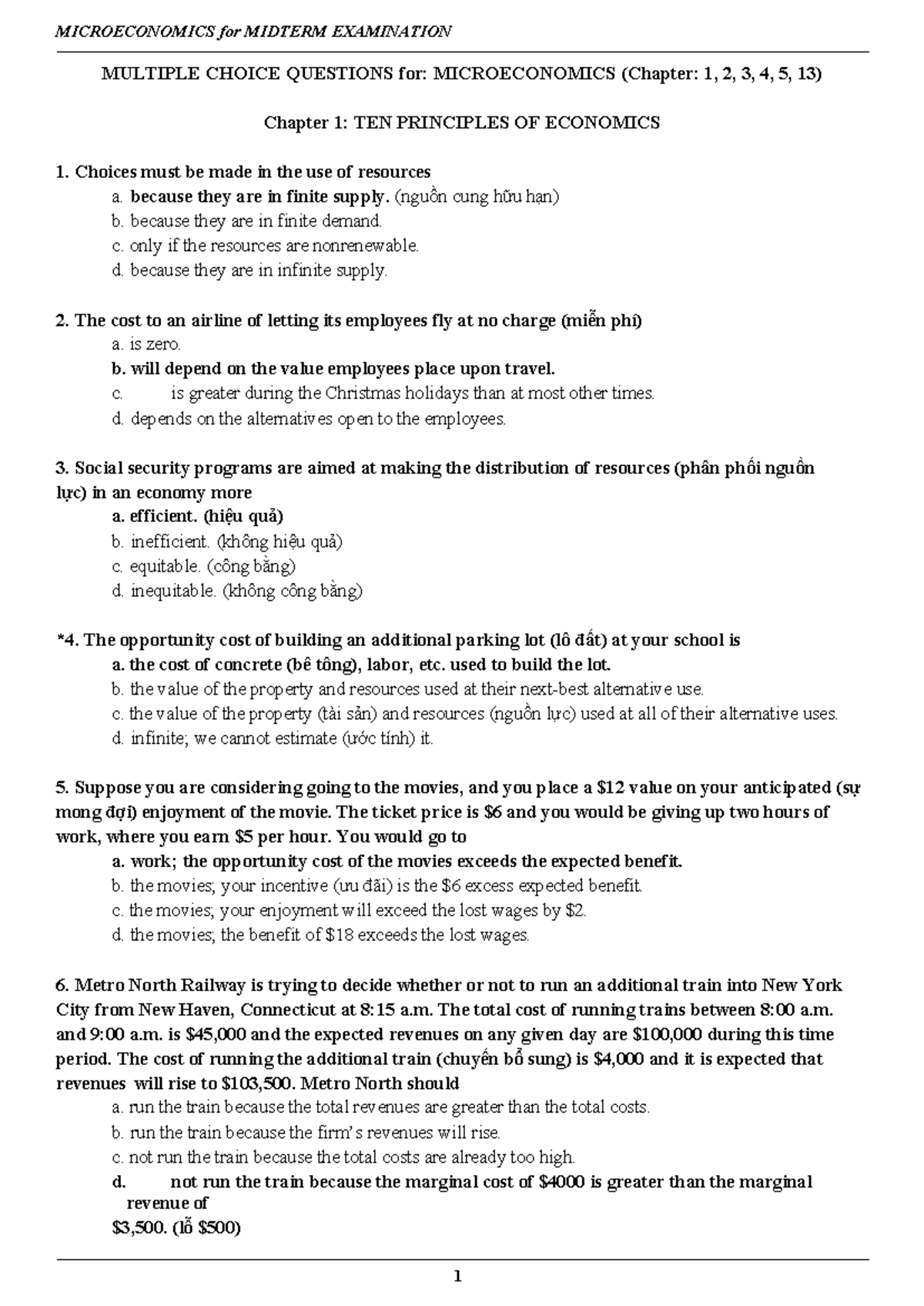 MICROECONOMICS (MIDTERM) - Multiple Choice Questions Review - Studocu