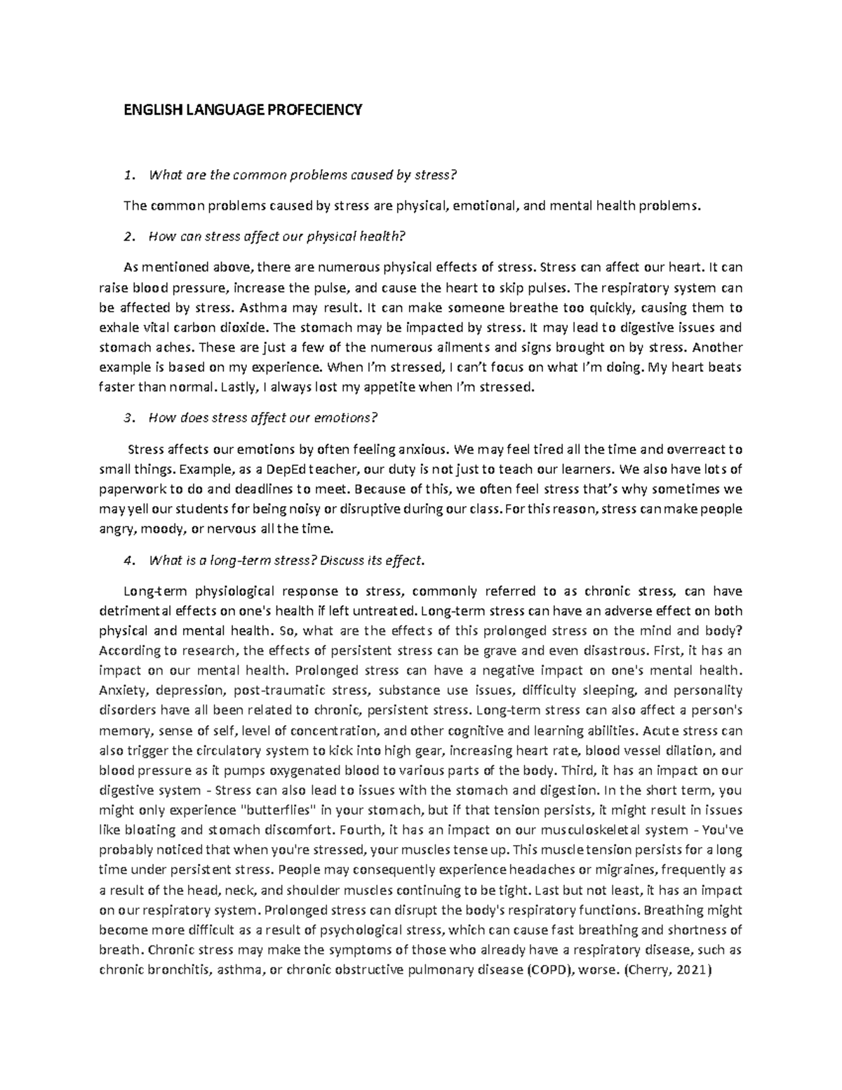 ELP Reading Comprehension Activity - ENGLISH LANGUAGE PROFECIENCY What are the common problems ...