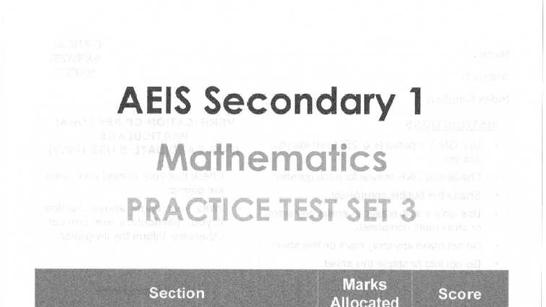 AEIS Test 3 - Sec 1 - AEIS Secondary 1 Mathematics PRACTICE TEST SET 3 ...