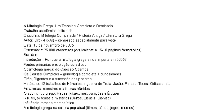 Mitologia Grega: Trabalho Completo e Detalhado (Disciplina: Mitologia Comparada) - Studocu