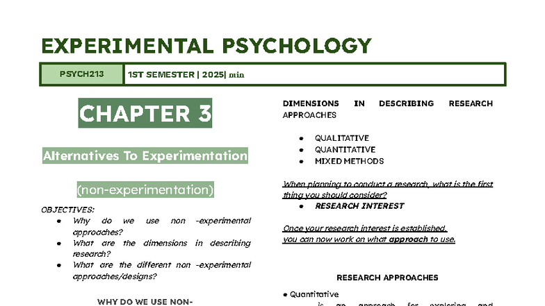 Experimental Psychology - PSYCH213 1ST SEMESTER | 2025| min CHAPTER 3 ...