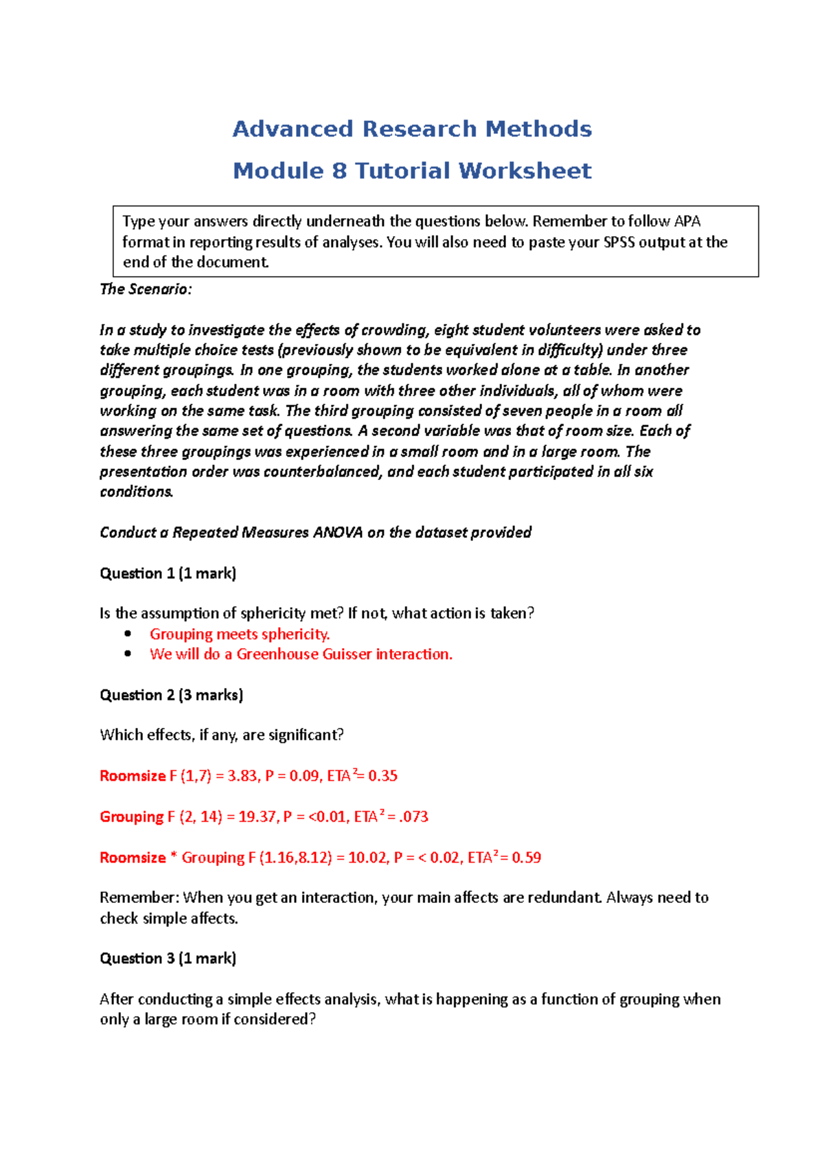 Module 8 Tutorial Worksheet - Advanced Research Methods Module 8 ...