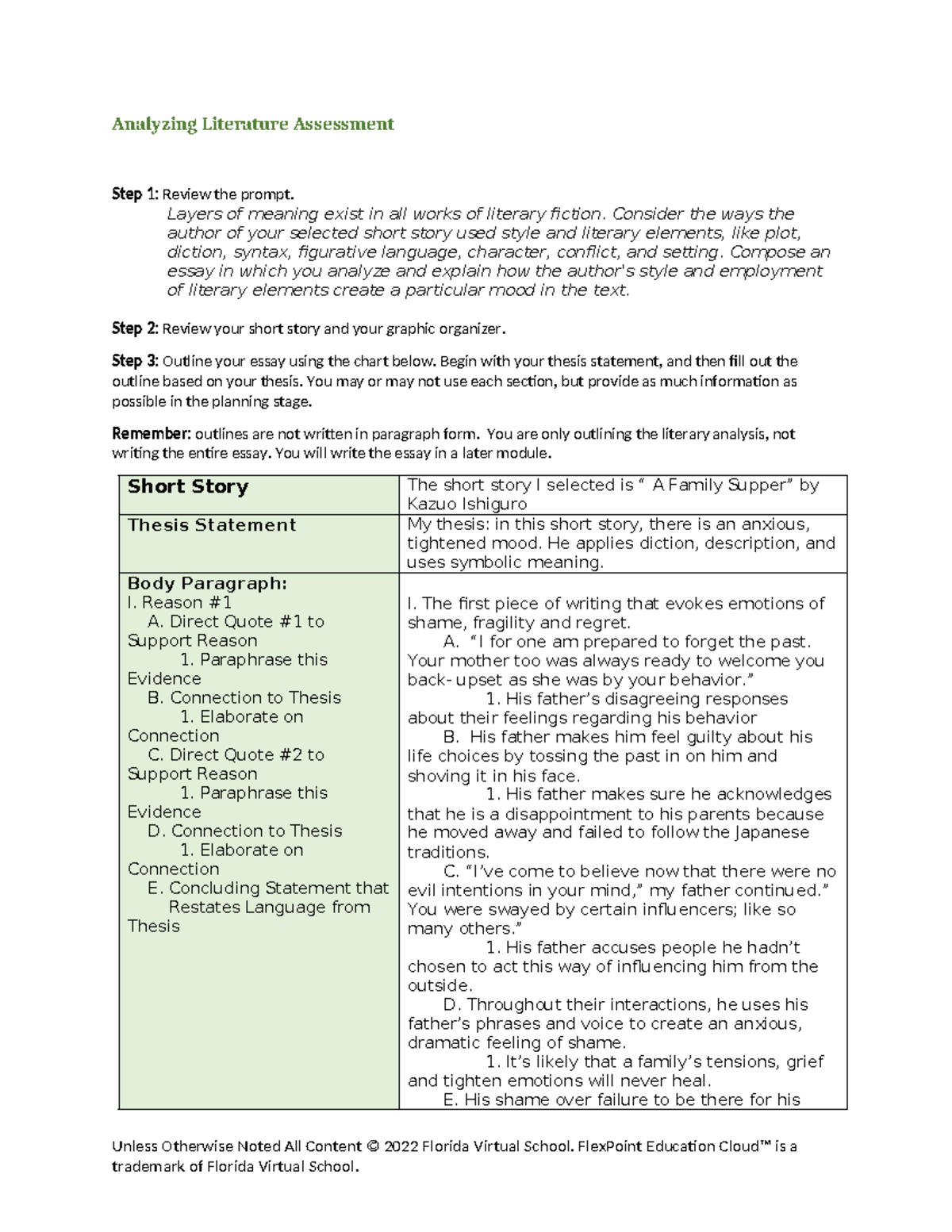 1.03 Analyzing Literature Assessment: Literary Elements in "A Family ...