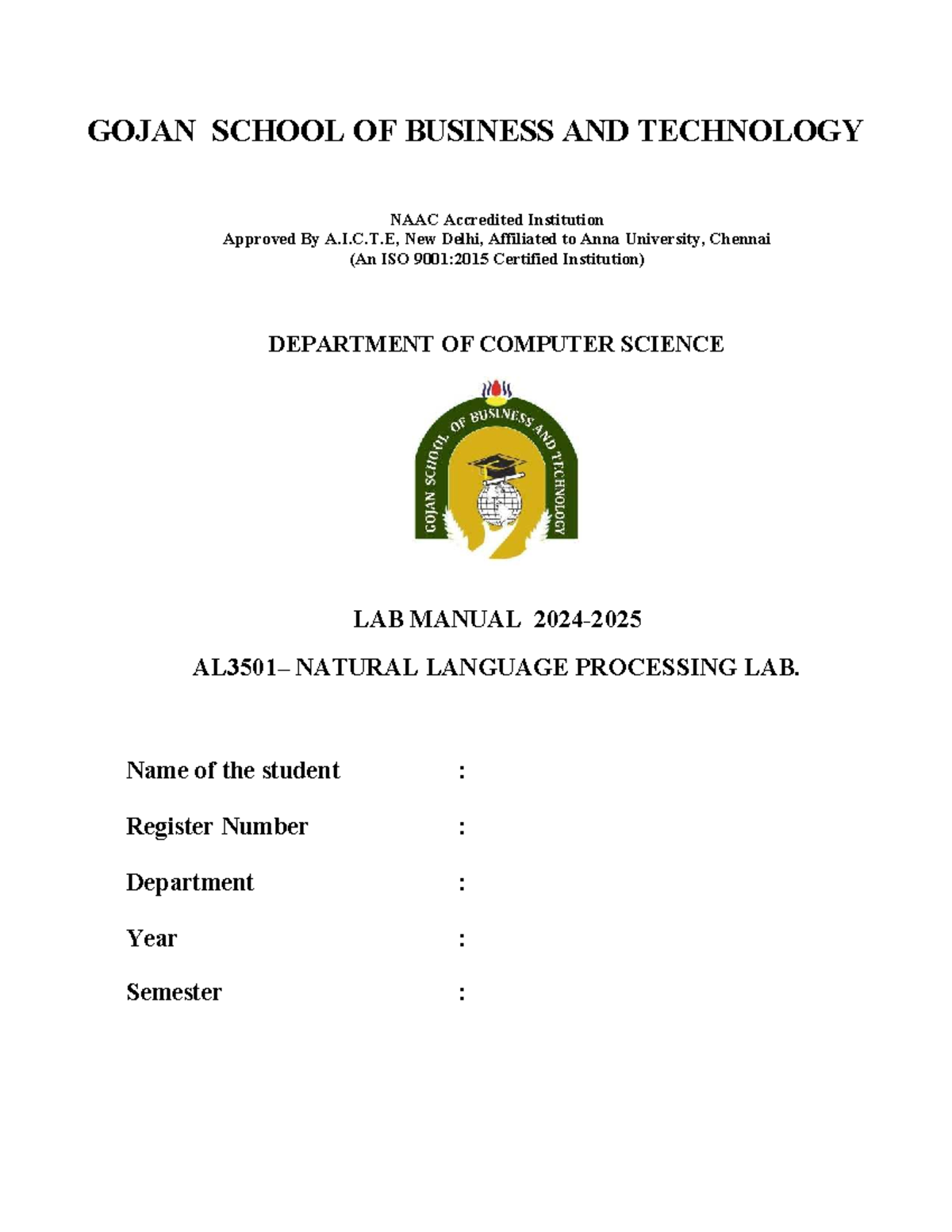 OOPS LAB Manual - CS101 Natural Language Processing Lab - Studocu