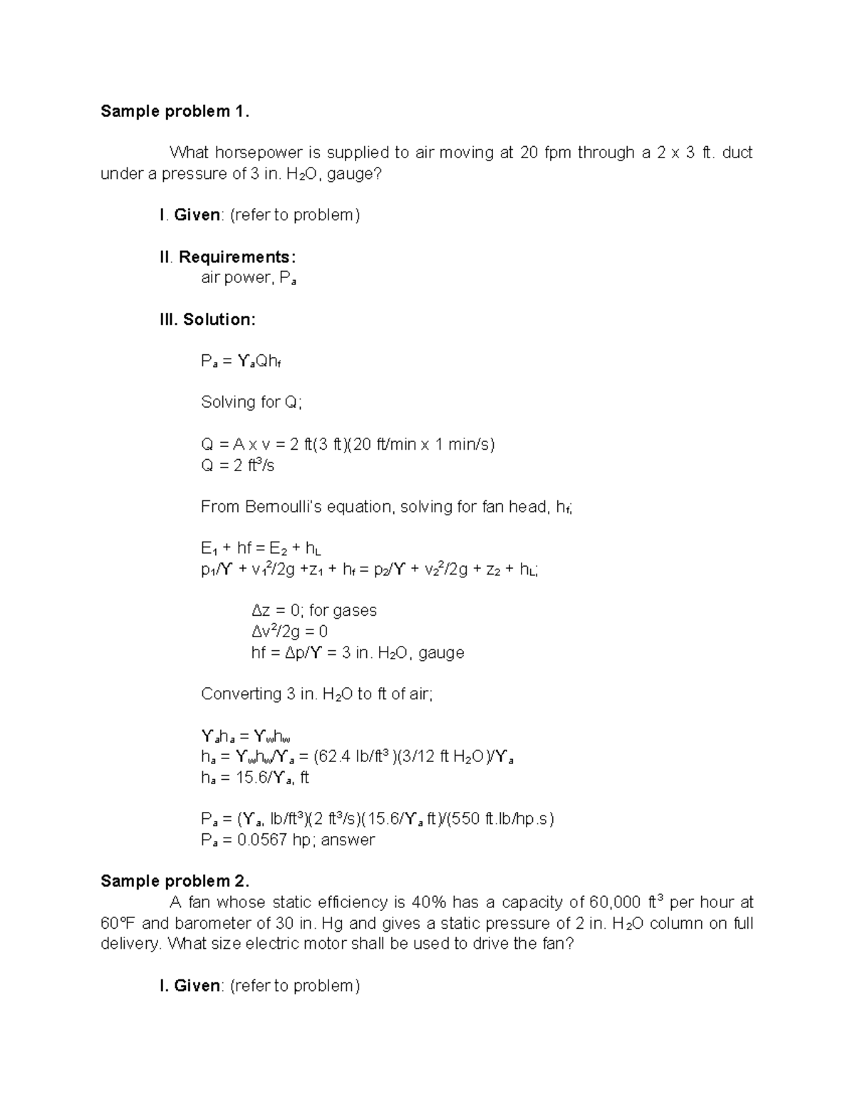 Fans, Blowers, and Compressors - Sample Problems and Solutions - Studocu