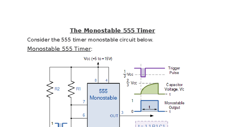 The Monostable 555 Timer: Operation and Applications - Studocu