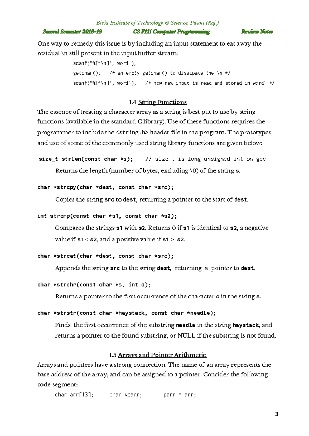 CP Review Notes 3: CS Computer Programming - 2nd Sem, BIT Pilani - Studocu