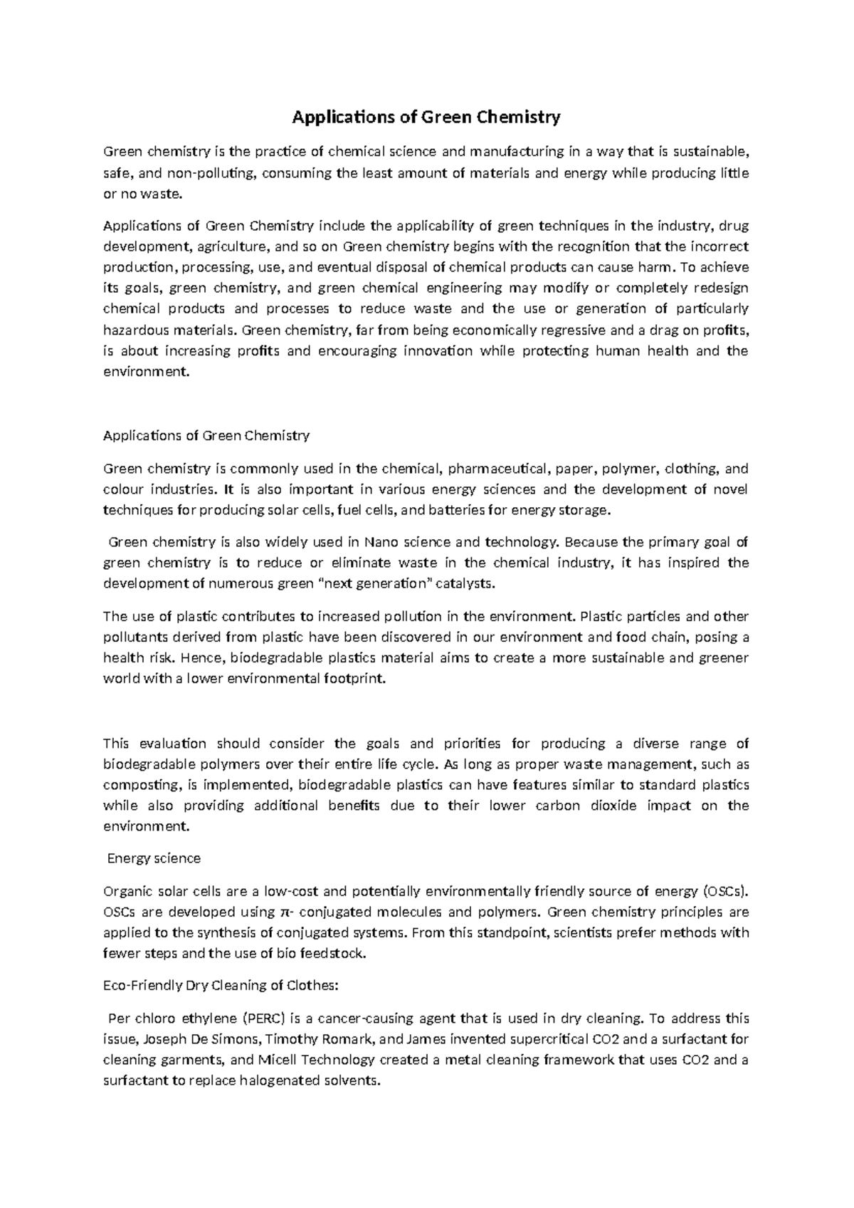 Applications of Green Chemistry: Sustainable Practices in Industry ...