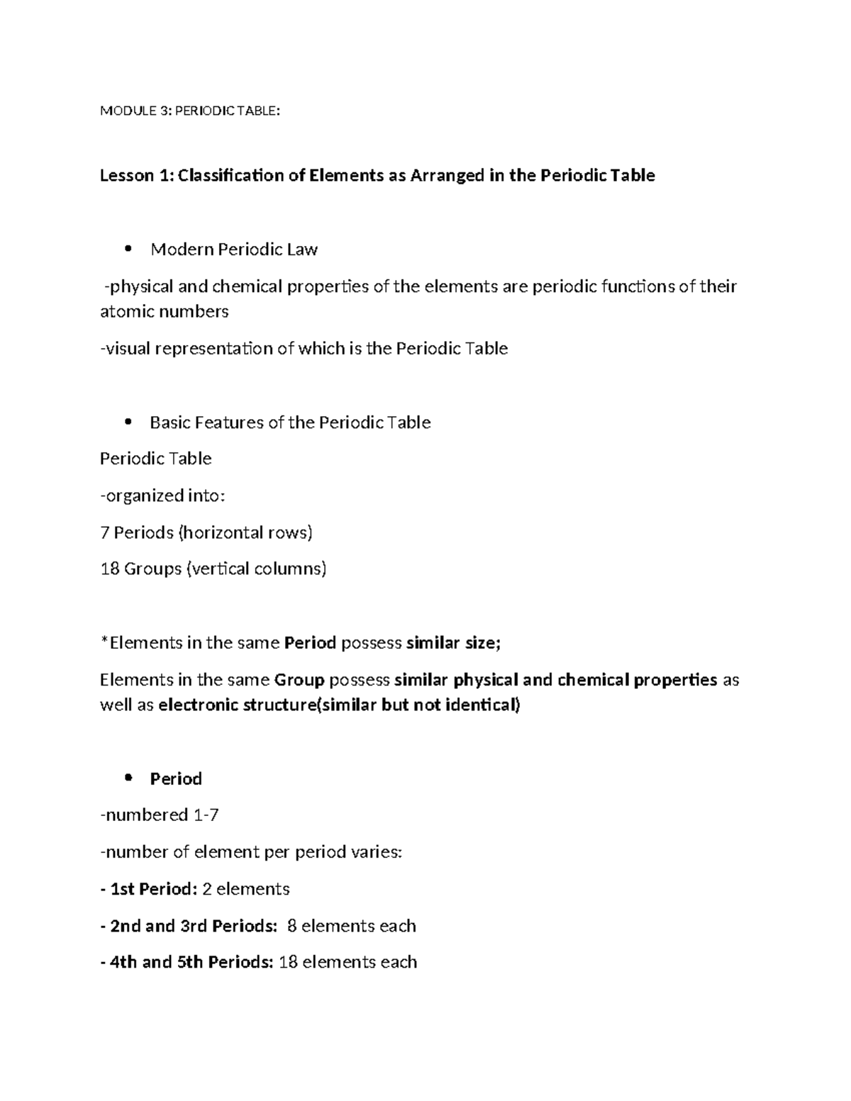 MODULE 3: PERIODIC TABLE & CHEMICAL BONDING: Final Exam Reviewer - Studocu