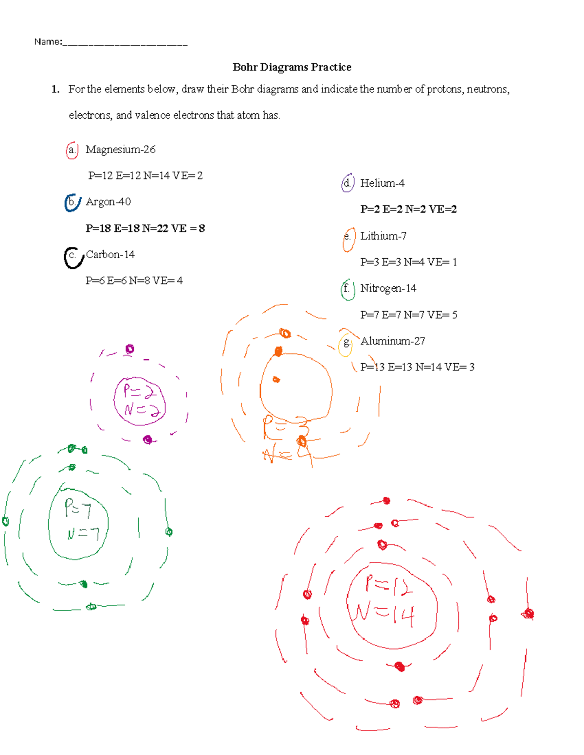Bohr Diagrams and rydberg equation - Bohr Diagrams Practice 1. For the ...