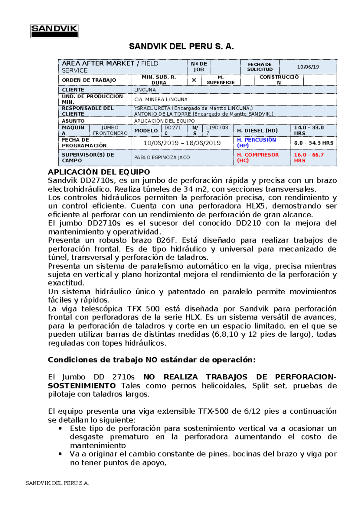 Aplicación Adecuada del Jumbo DD2710s - SANDVIK DEL PERU S.A. - Studocu