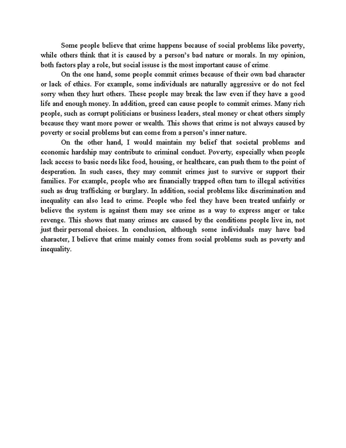 ENG 101: Essay on the Causes of Crime: Social Issues vs. Morality - Studocu
