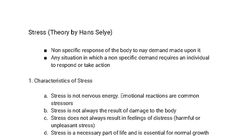 Stress Theory: Understanding Hans Selye's Concepts and Responses - Studocu