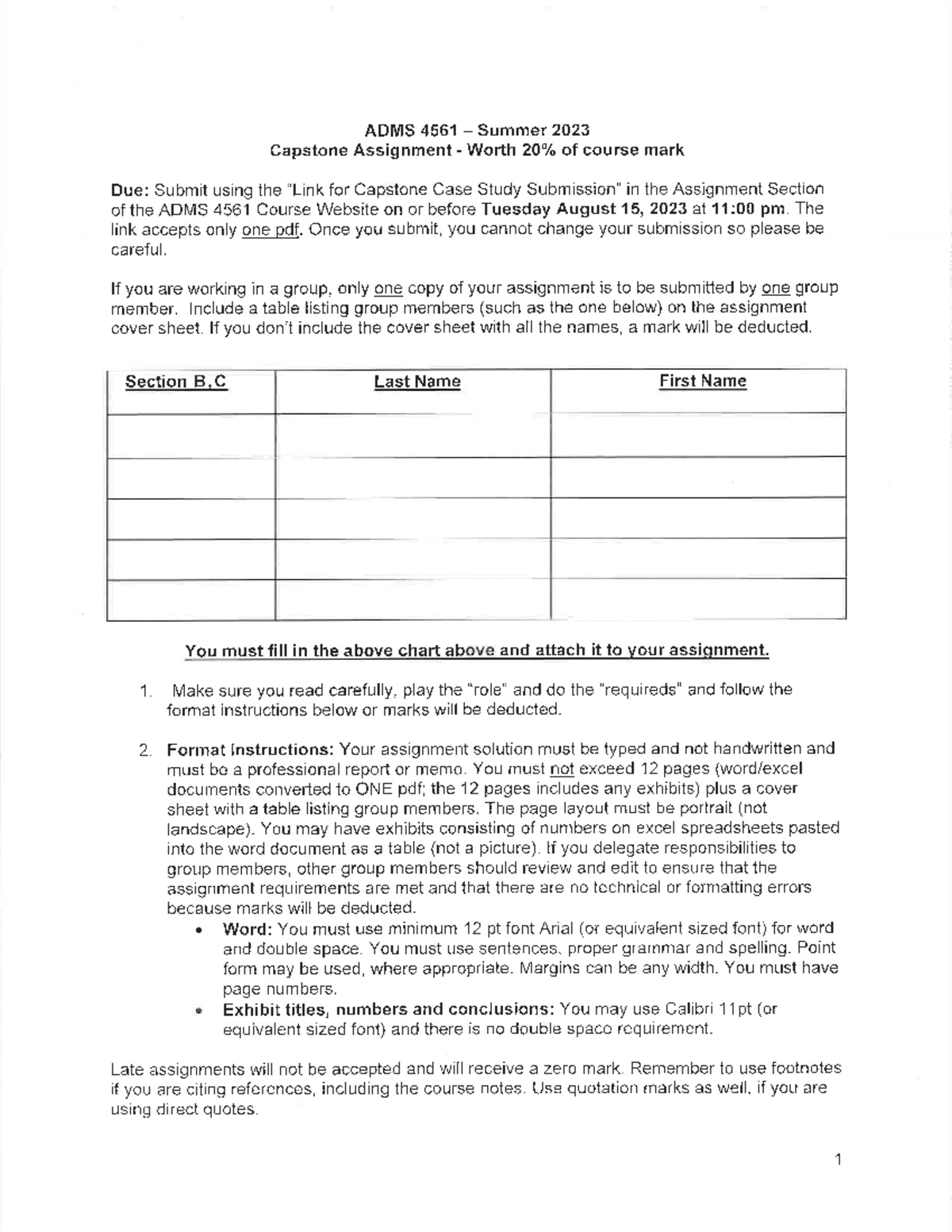 ADMS 4561 Summer 2023 Capstone Assignment - Ap/Adms 4561 - Studocu