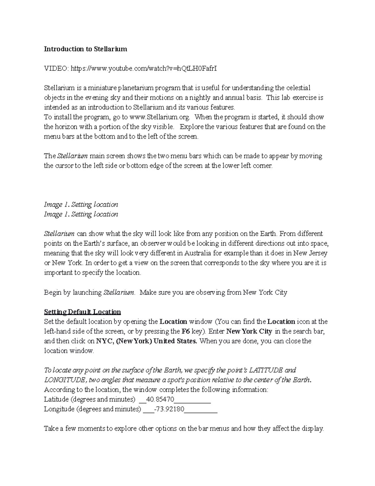 Lab 4 Astronomy - Stellarium is a miniature planetarium program that is ...