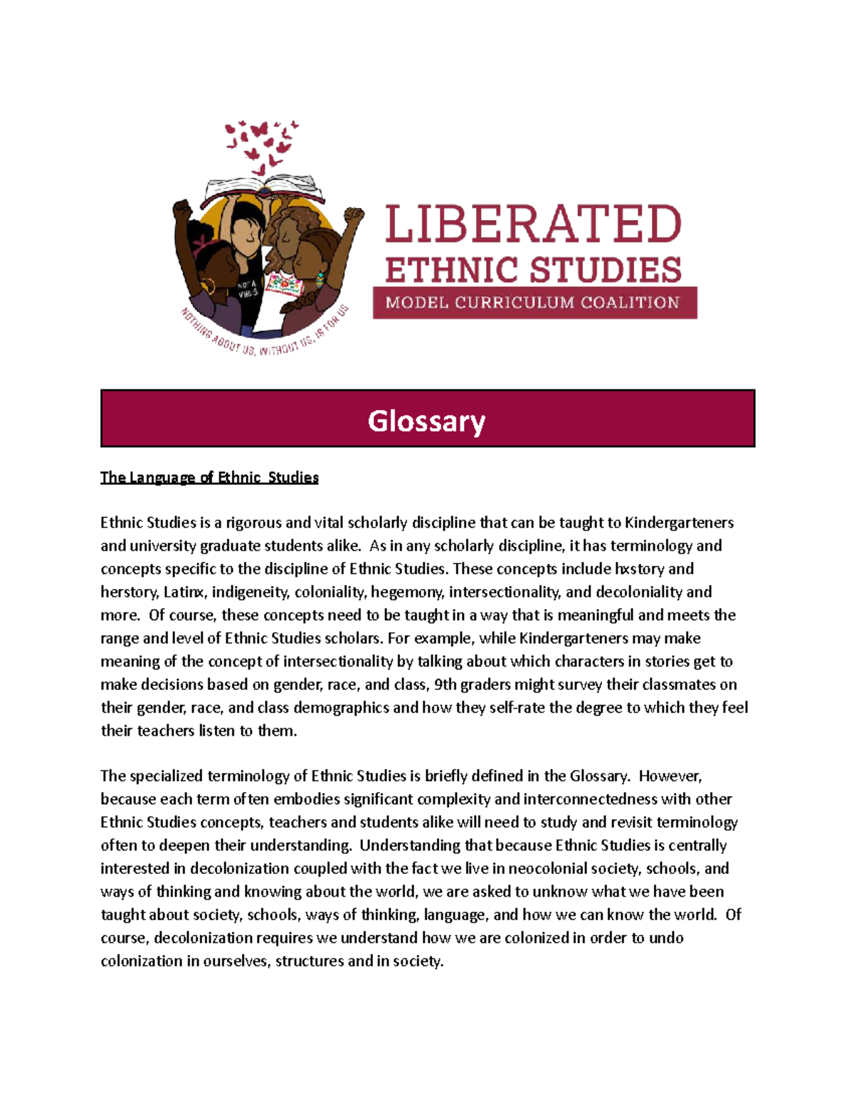 Glossary of Ethnic Studies Terms and Concepts (ES 101) - Studocu