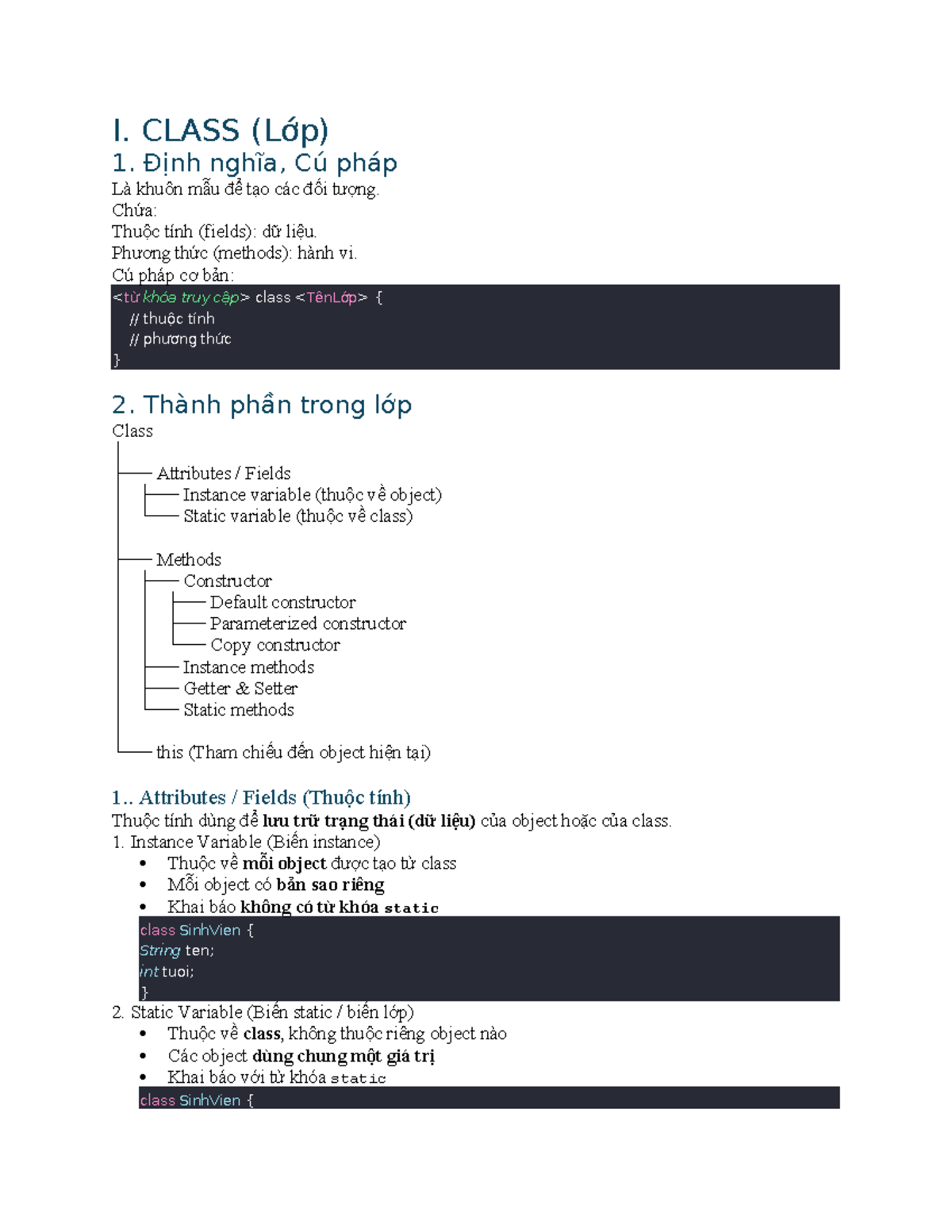 2.1 Java OOP - Class, Inheritance, and Exception Handling Notes - Studocu
