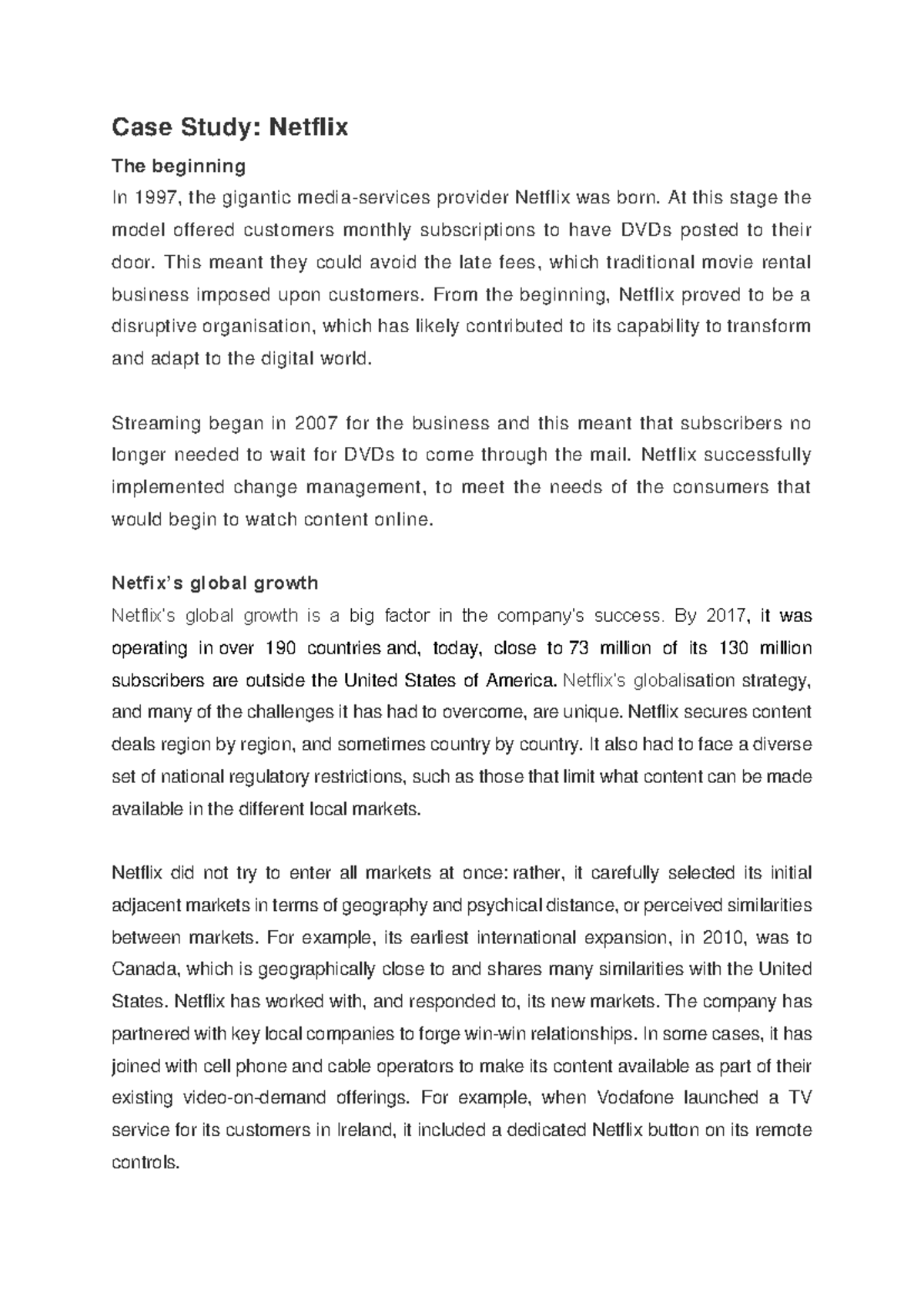 Netflix Case Study (MKT 201) - Summary & Insights on Global Strategy ...