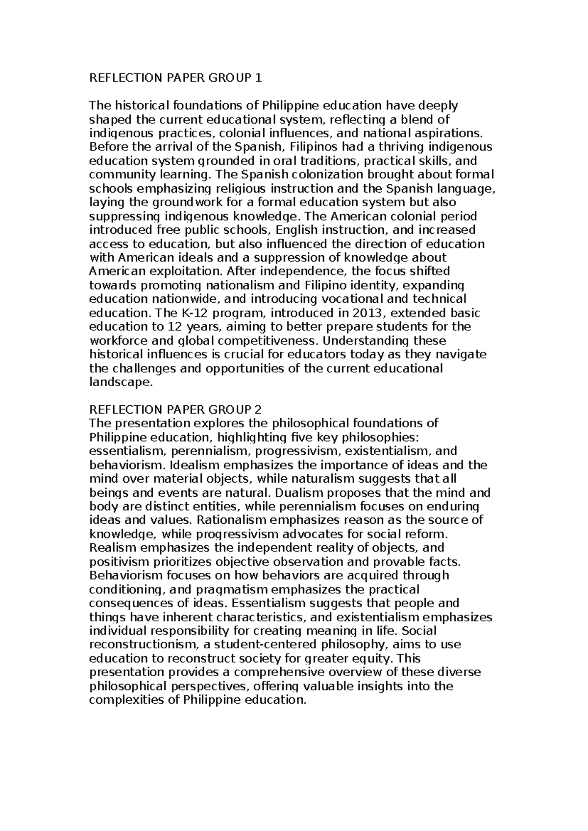 Reflection Paper Group 1-3 - REFLECTION PAPER GROUP 1 The historical ...