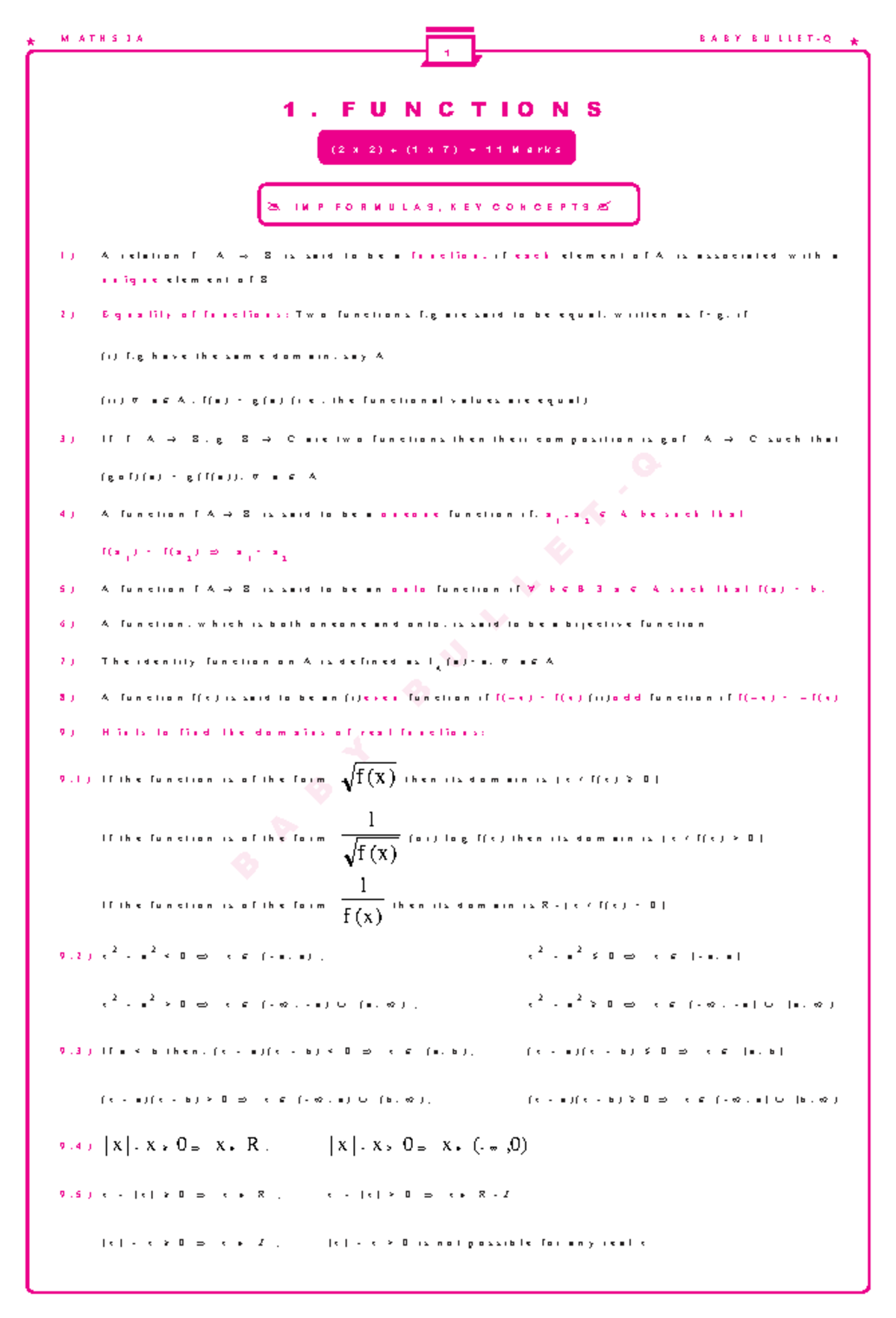 MATHS 1A BA 1: Functions Overview and Key Concepts - Studocu