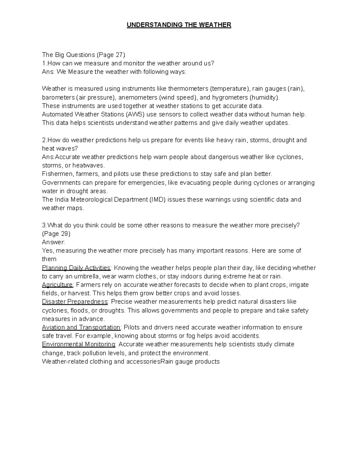 Understanding the Weather: Key Insights and Predictions (Intext Qs ...