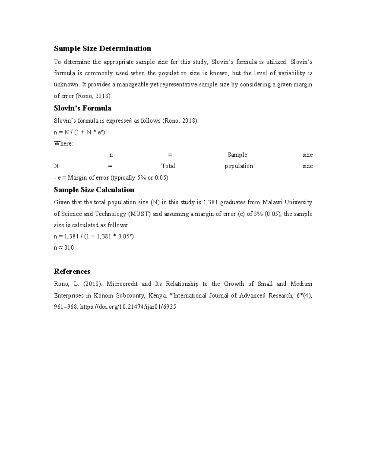Sample Size Determination for Research: Methodology and Calculation - Studocu